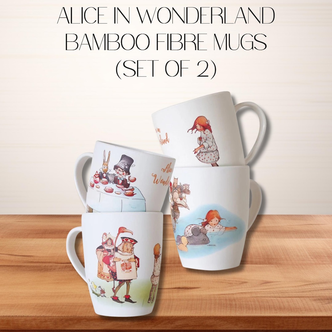 Alice in Wonderland Bamboo Mugs, Cappuccino Cup Picnic Camping ...