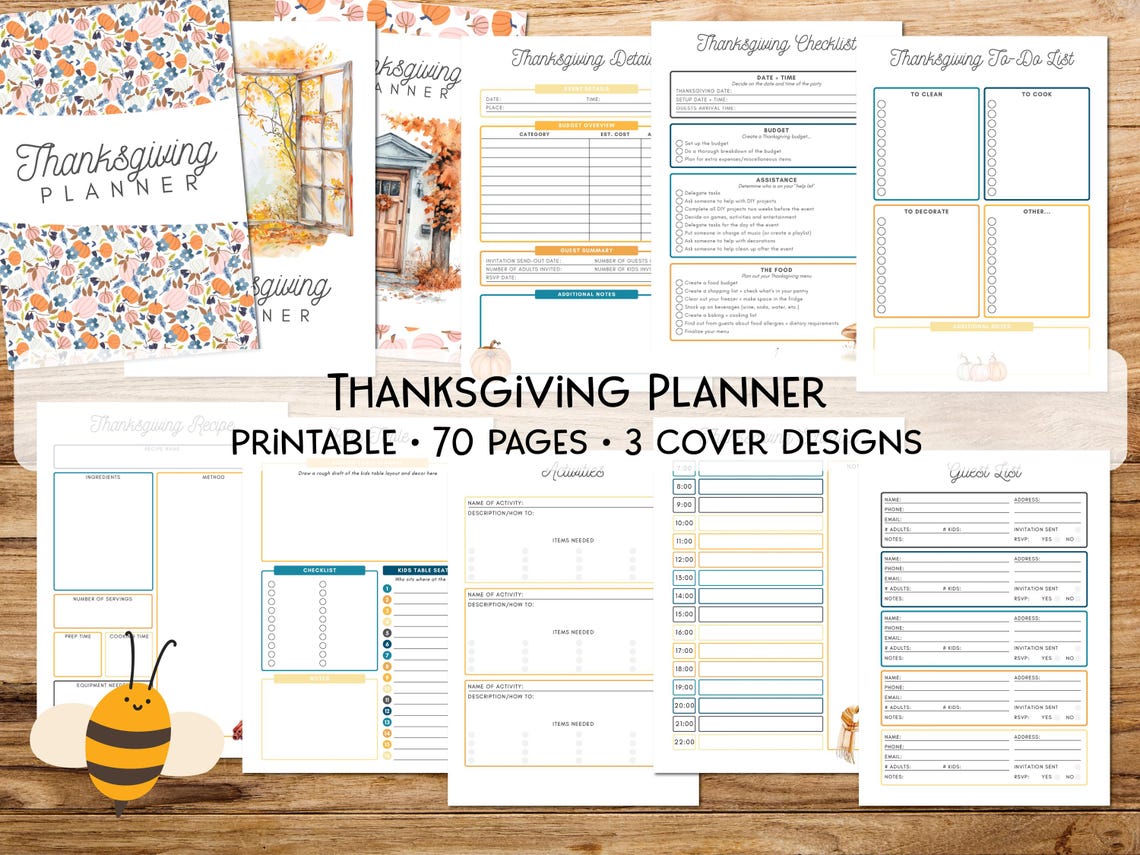 Printable Thanksgiving Planner Bundle Watercolor Fall Planning Kit ...