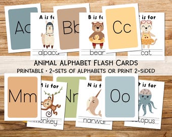Animals Alphabet Flash Cards Printable, Classroom Decor, Toddlers ...