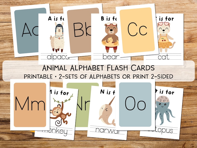 Printable Animal Alphabet Flash Cards Classroom Decor Toddlers ...