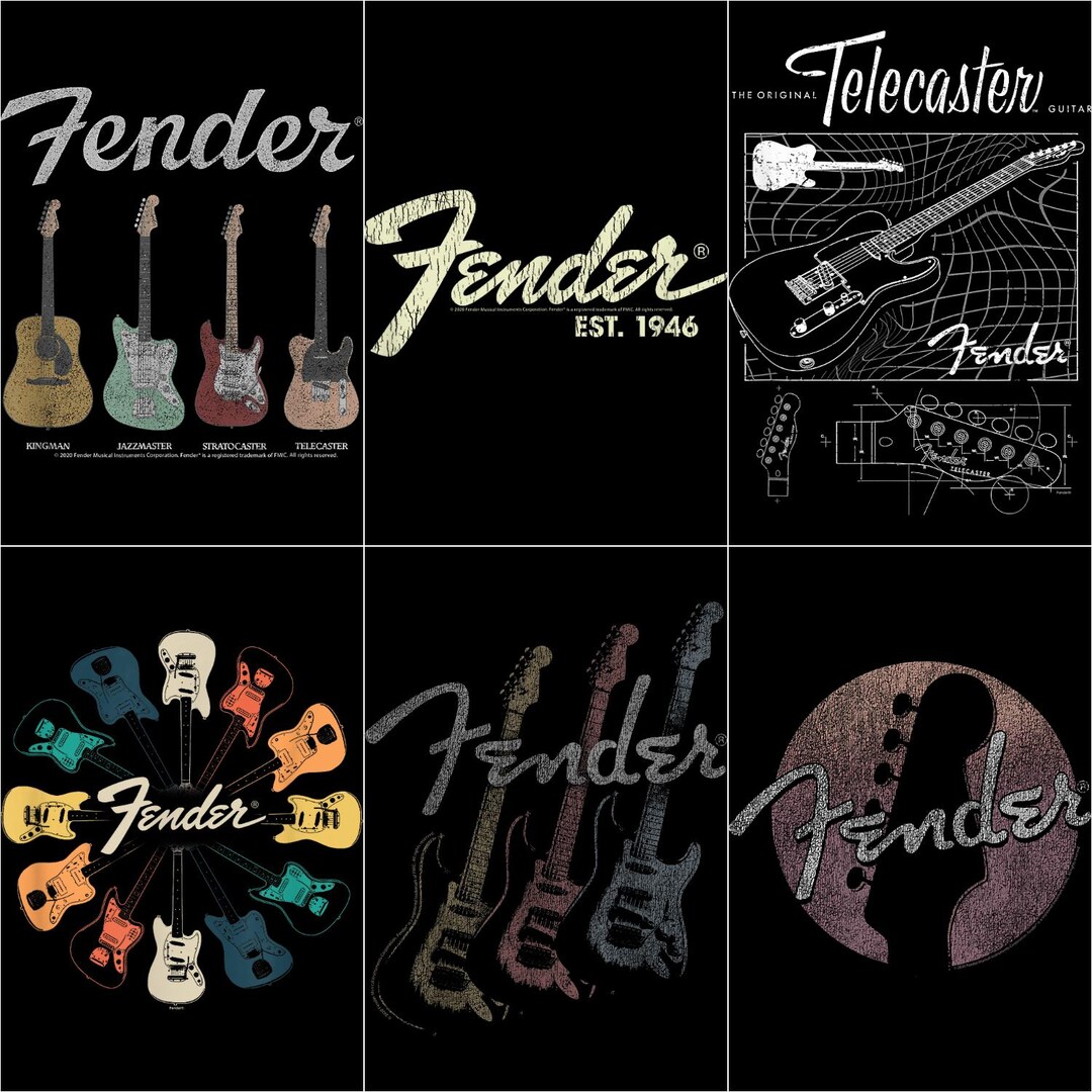 Fender Guitar Lineup PNG Bundle – Vintage and Stylish Designs for Music ...