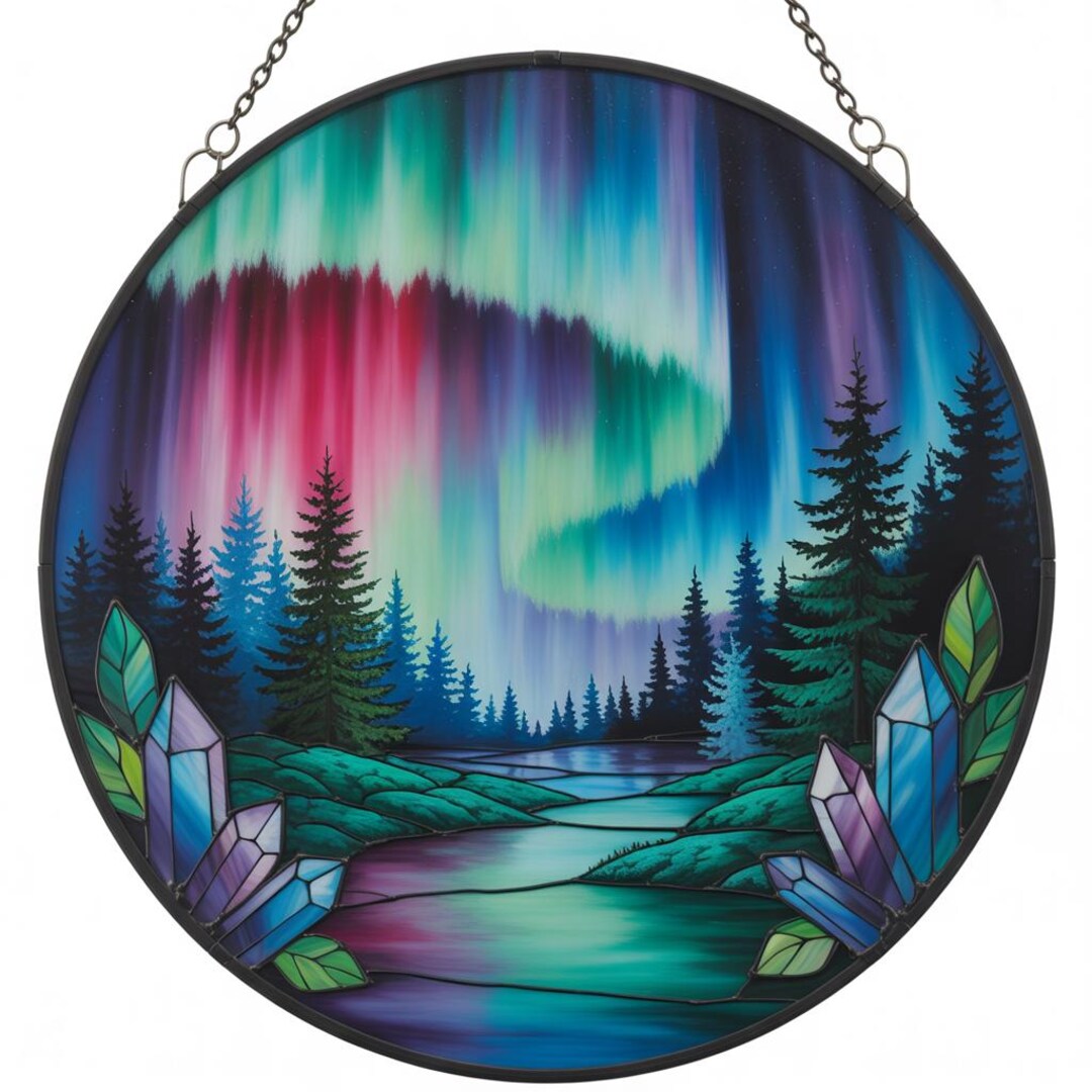Aurora Borealis Stained Glass Window Panel – Northern Lights With ...