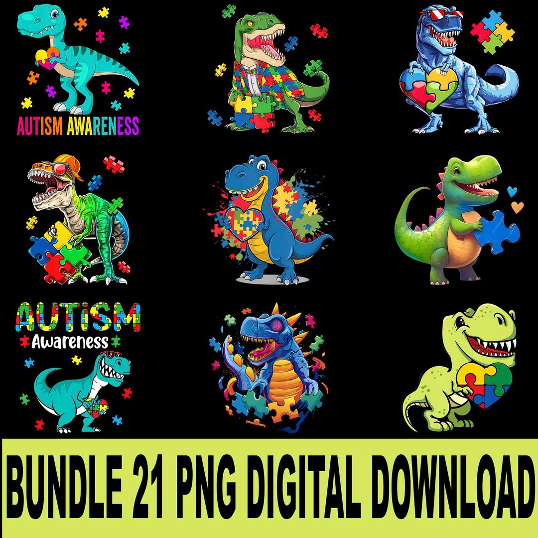 Autism Awareness Dinosaur, Dino Autism Support Png, Puzzle Piece Autism ...