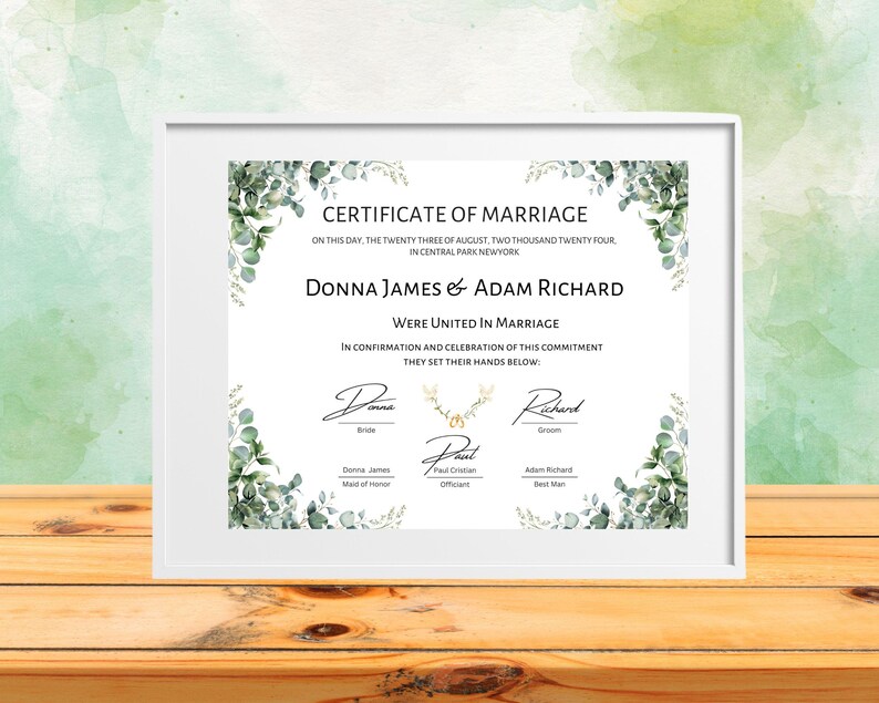 Modern Marriage Certificate Template: Editable Canva Design (digital ...