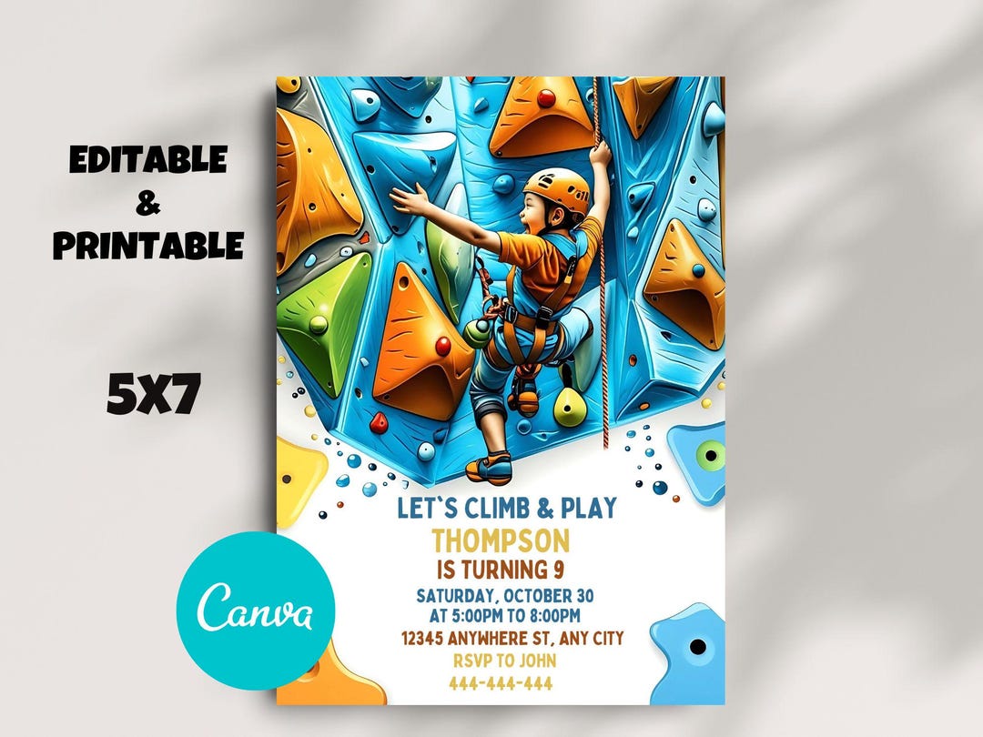 Editable Climber Birthday Party Invite, Digital Rock Climbing ...