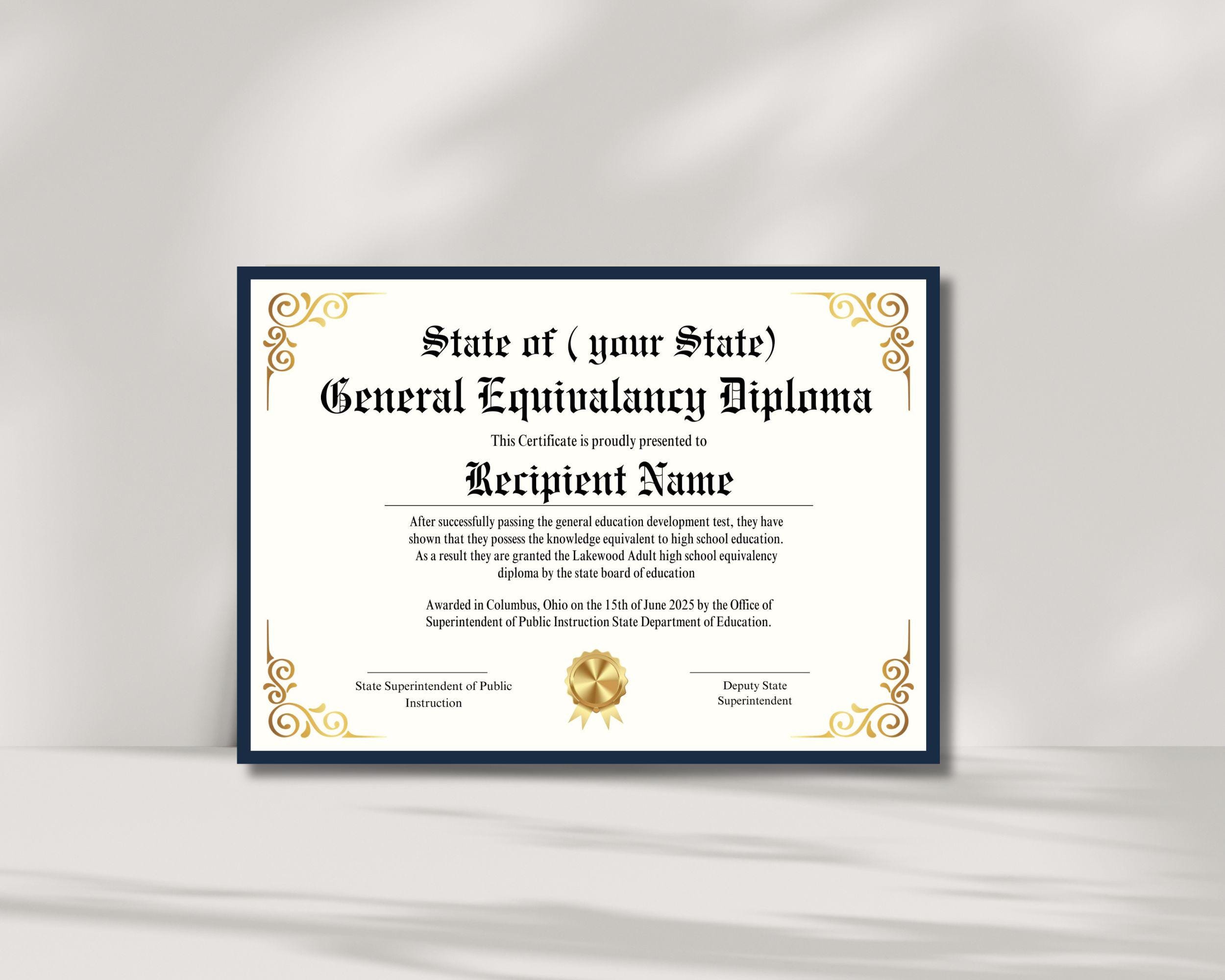 GED Diploma Certificate Template With Seal (canva) - Etsy