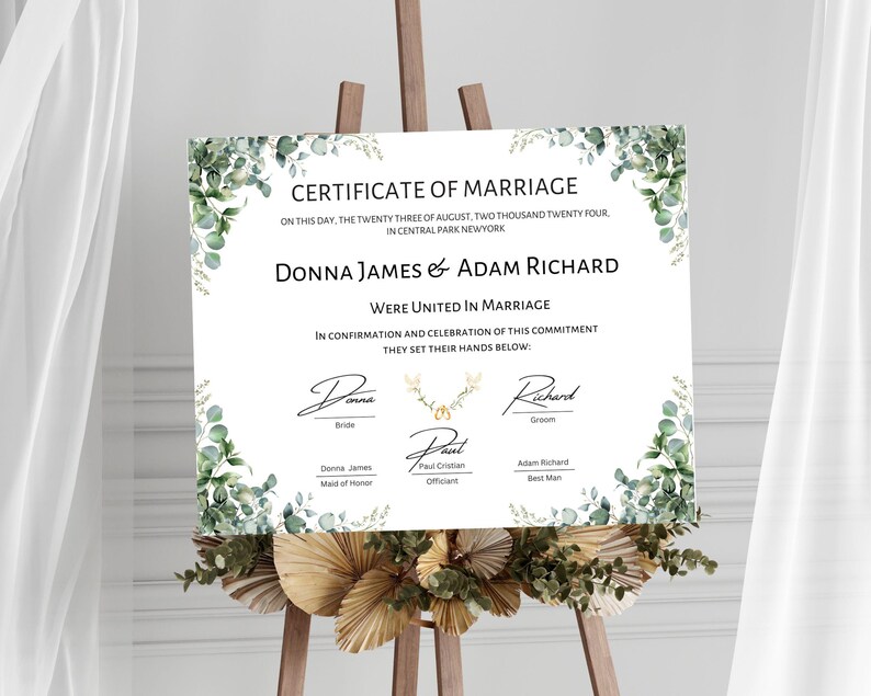 Modern Marriage Certificate Template: Editable Canva Design (digital ...