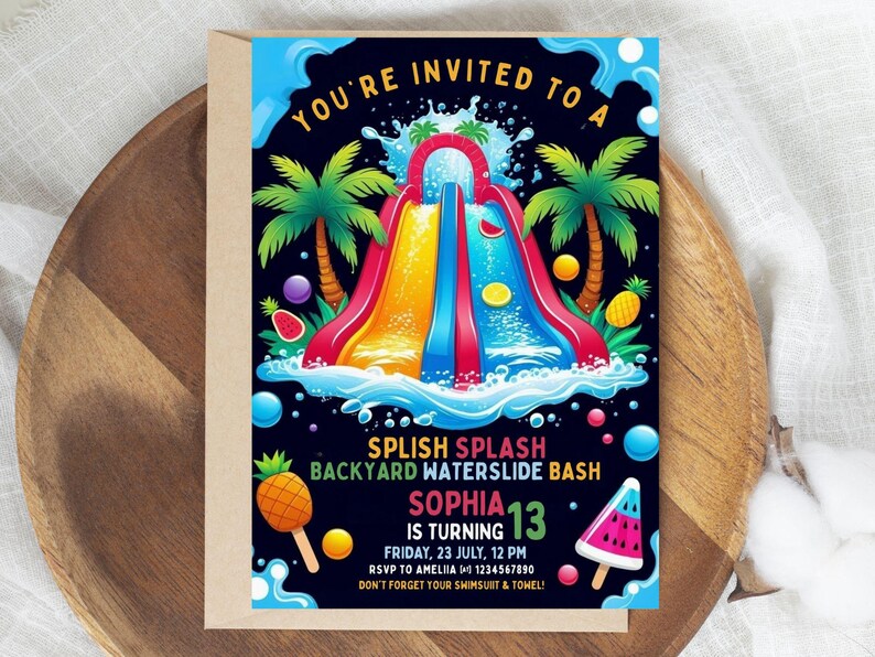 Waterslide Birthday Invitation: Splash Party Canva Template (5x7 Inches ...