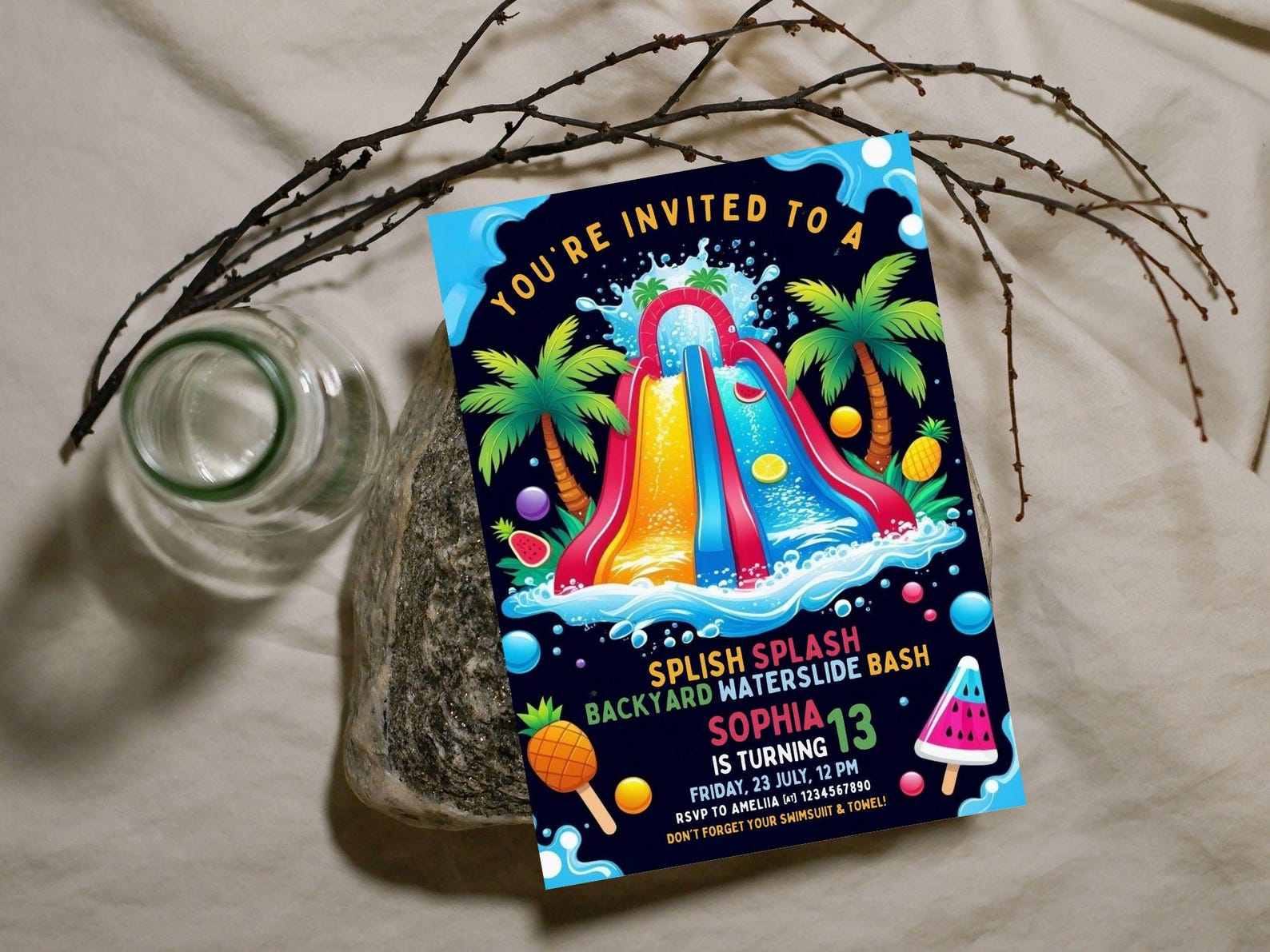 Waterslide Birthday Invitation: Splash Party Canva Template (5x7 Inches ...