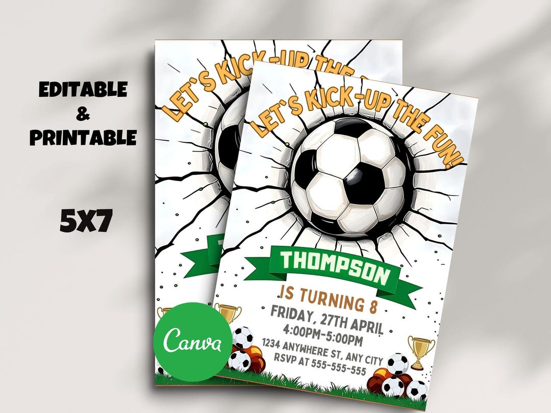 Editable Soccer Birthday Invitation Template, Boys Soccer Party ...