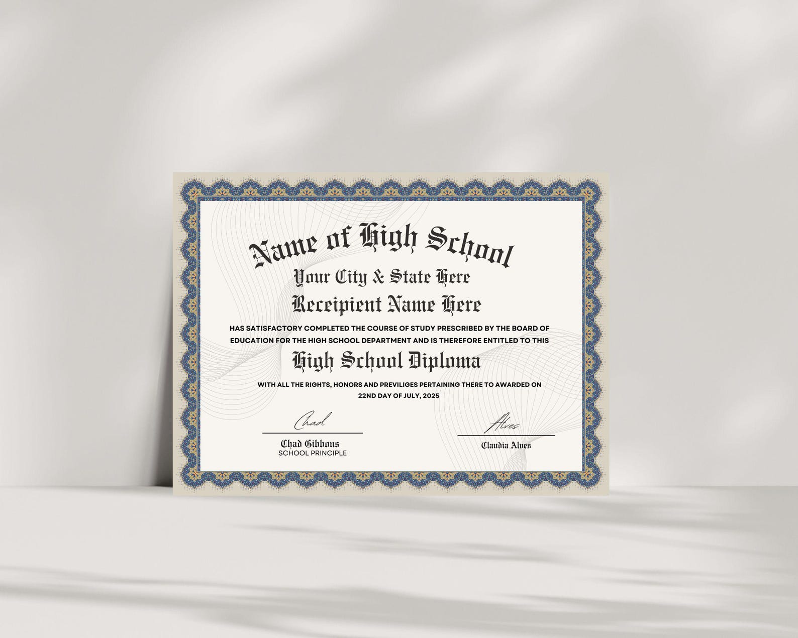 Editable High School Diploma Template: Replica Diploma (digital ...