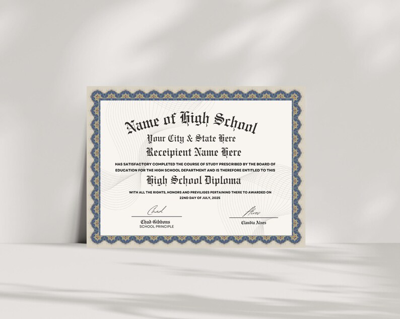 Printable High School Diploma, School Equivalency Diploma, Editable ...