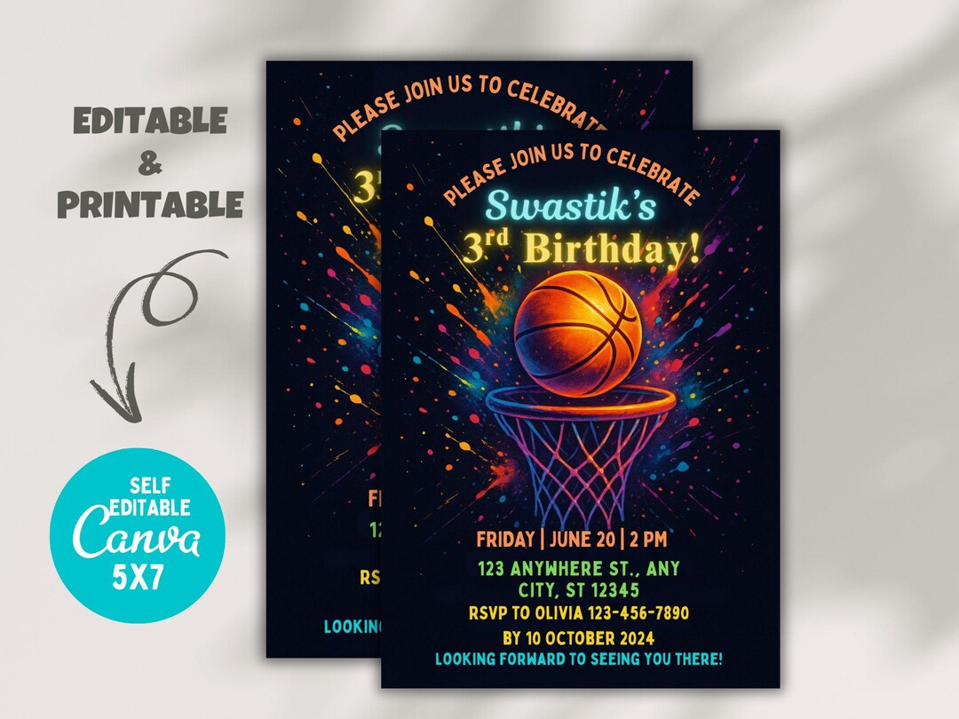 Editable Basketball Invitation Template, Basketball Birthday Invitation ...