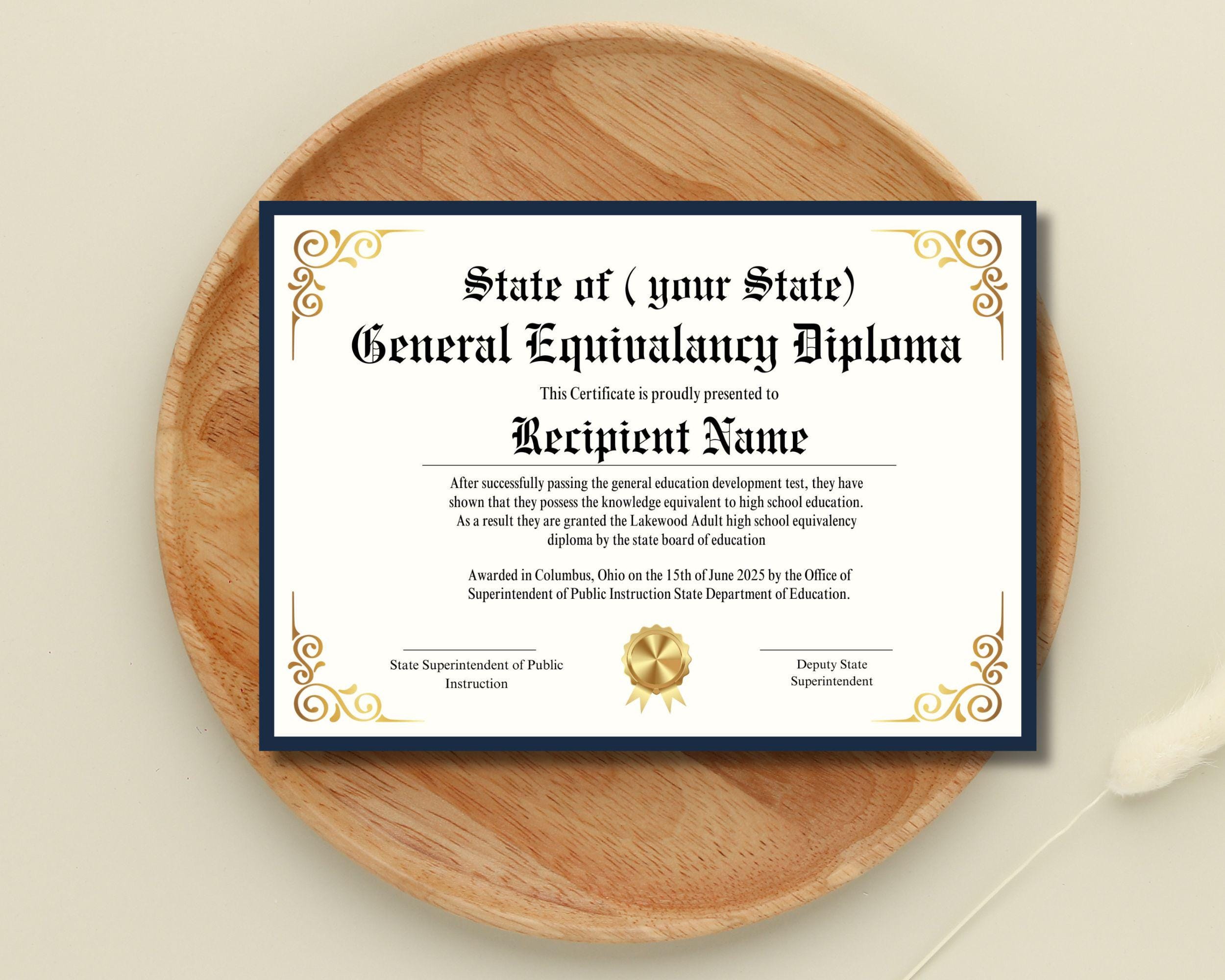 GED Diploma Certificate Template With Seal (canva) - Etsy