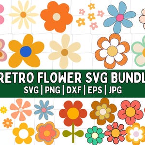 Retro Flower SVG Bundle: Daisy Clipart, Floral PNG (instant Download ...