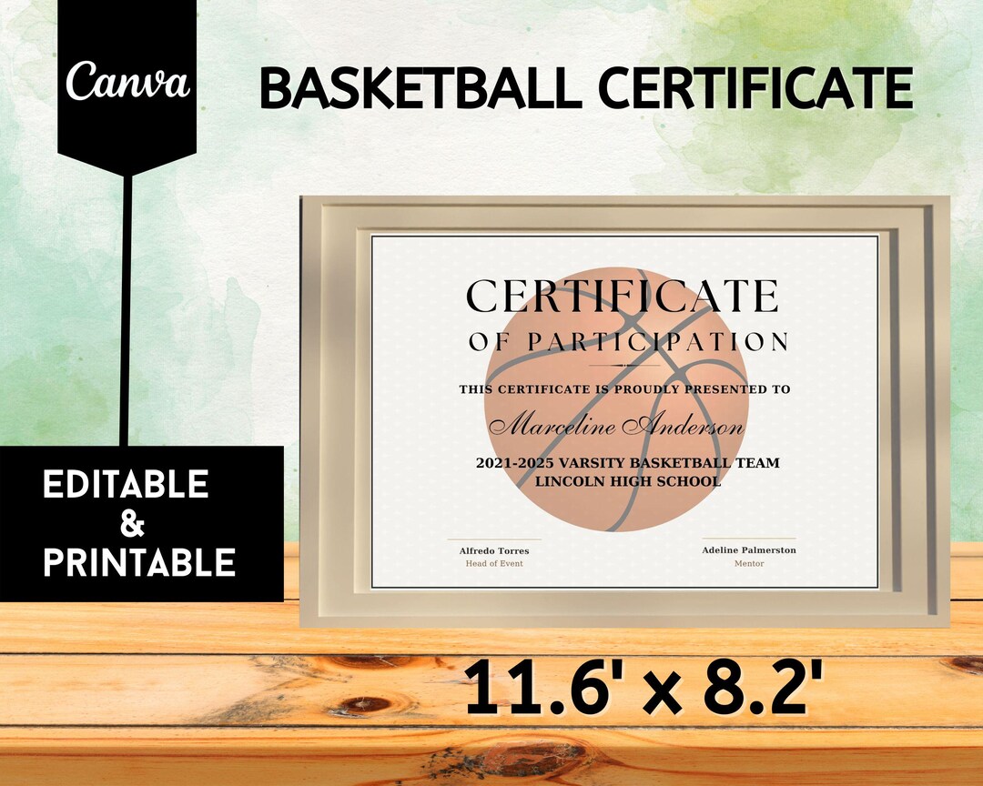 Basketball Awards, Editable Certificate Canva Template, Team Party ...