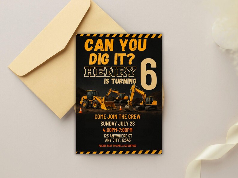 Construction Truck Birthday Invitation: Editable Canva Template (5x7 ...