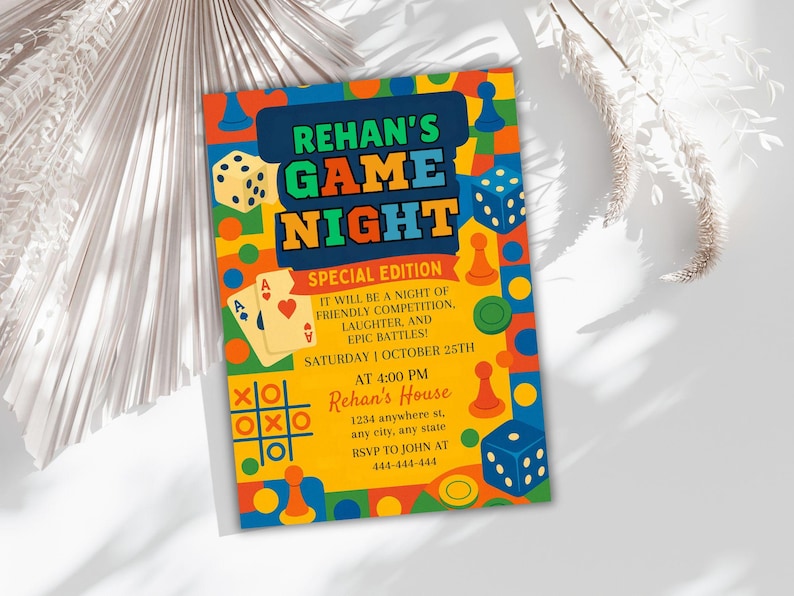 Editable Game Night Invitation, House Party Invite, Board Games, Family ...