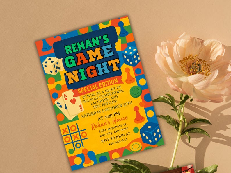 Editable Game Night Invitation: Colorful Board Games (instant Download ...