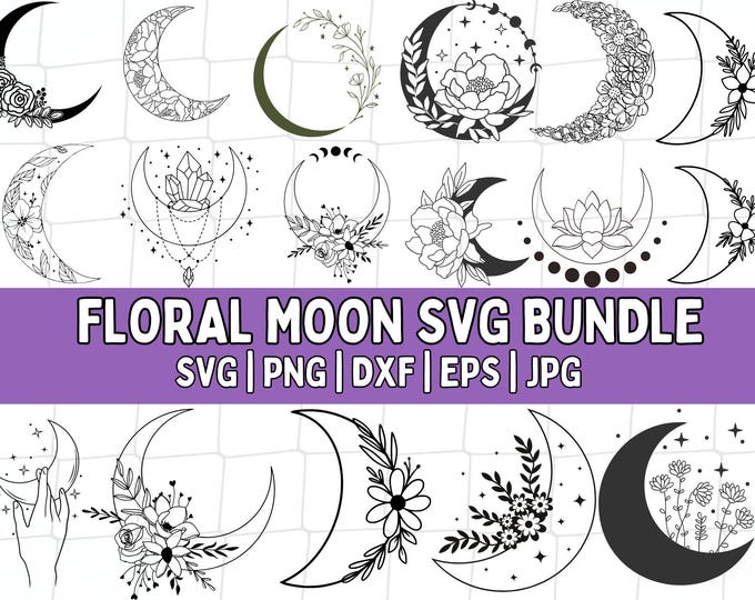 Floral Moon Svg, Flower Moon Clipart, Mystical Moon Png, Celestial Moon ...