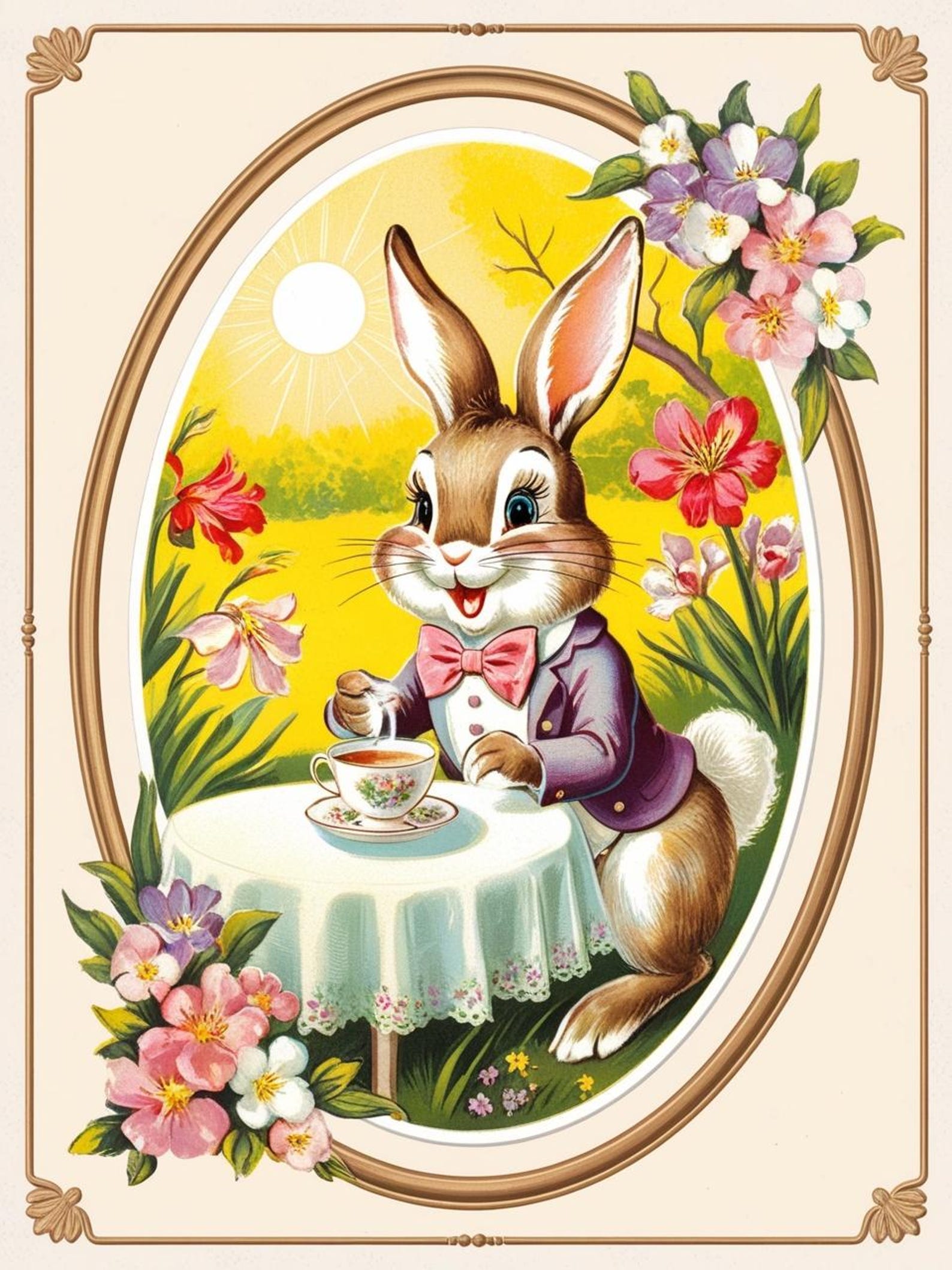 Easter Bunny Tea Party Post Card Art - Etsy