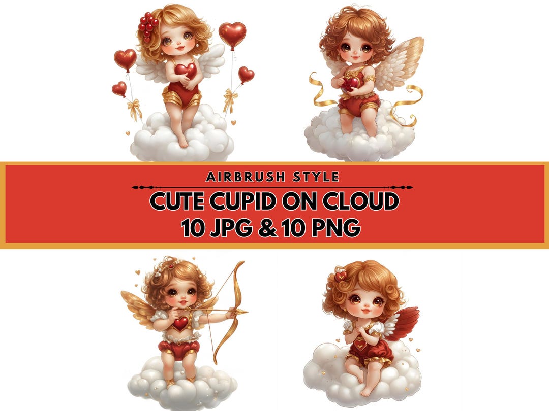 10 Cupid Clipart PNG & JPG, Valentine's Day Angel Illustration for ...