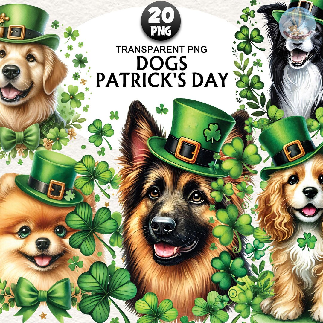 20+ Cute Dogs Clipart Bundle, Watercolor Patrick Dogs Png, St. Patrick ...