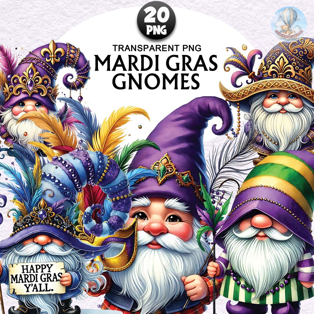 20+ Masquerade Clipart Bundle, Watercolor Mardi Gras Gnome Png, Festive ...