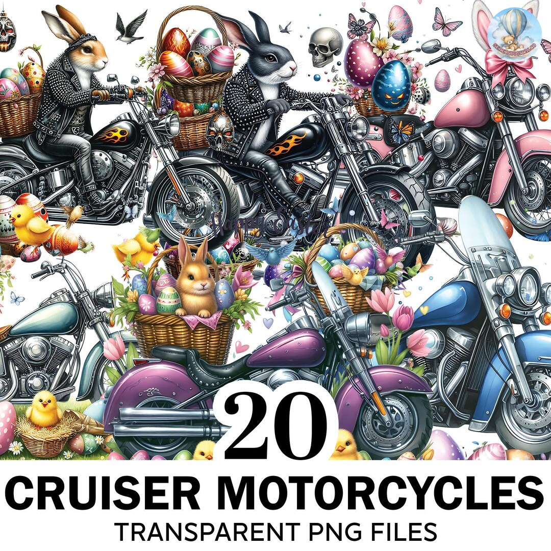 20+ Watercolor Easter Cruiser Motorcycles Clipart PNG, Easter Bike ...