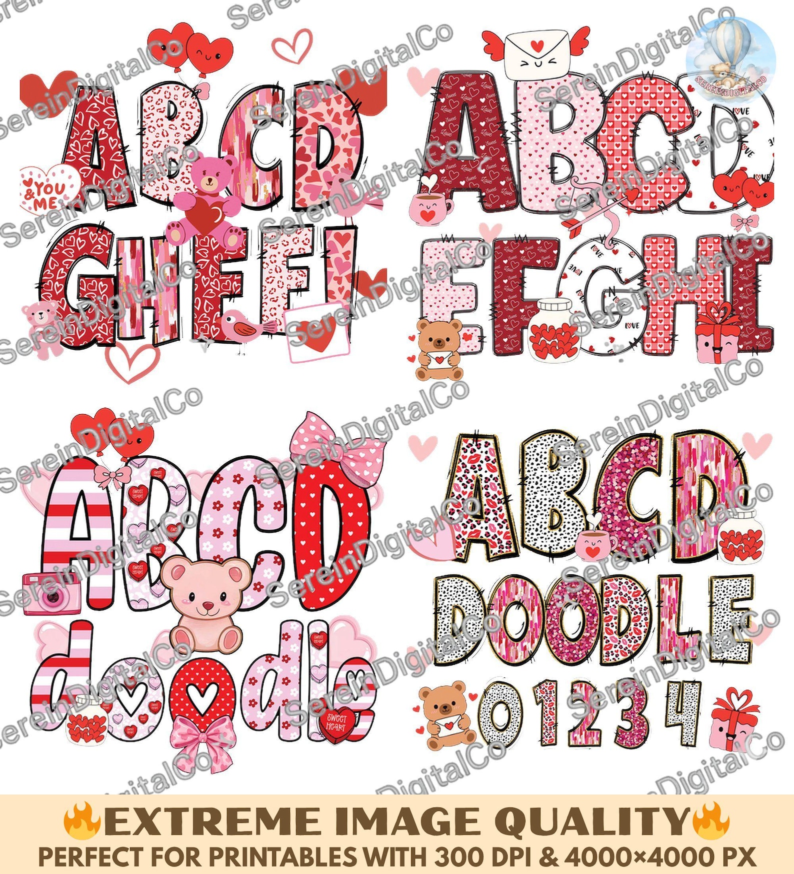 40+ Valentines Fonts Png Bundle, Valentine Doodle Png Bundle, Valentine ...