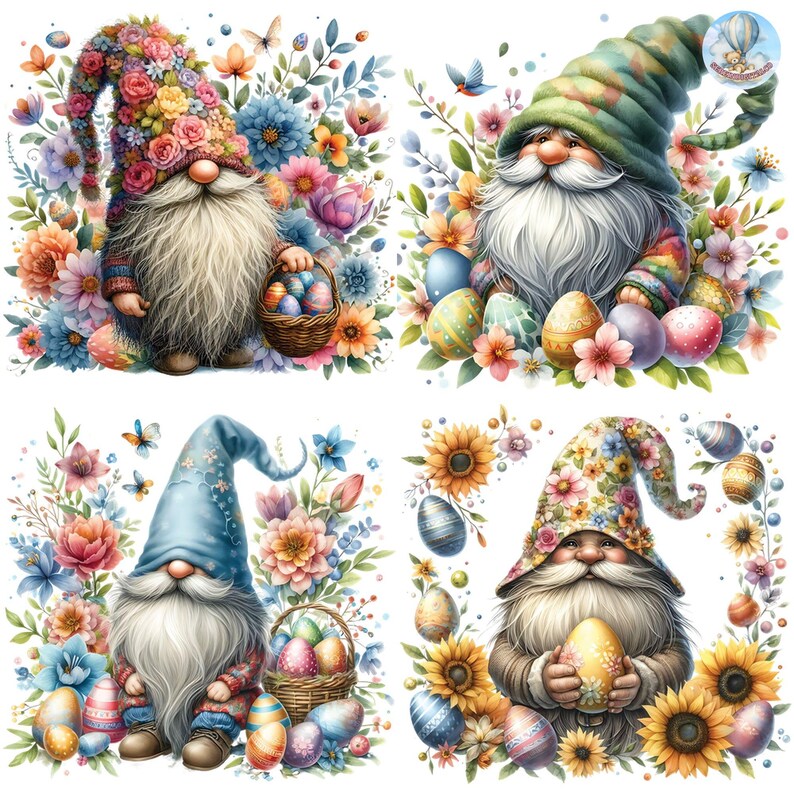20+ Watercolor Floral Easter Gnome Clipart PNG, Gnome With Eggs Clipart ...