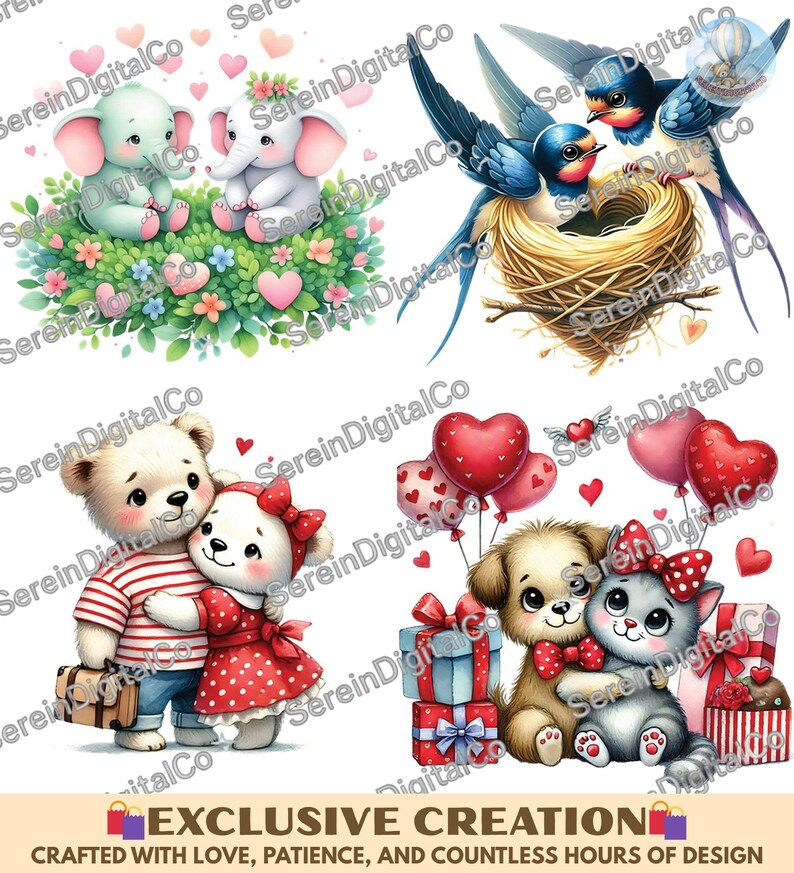 20+ Valentine Couple Clipart Bundle, Watercolor Animal Png, Animal ...