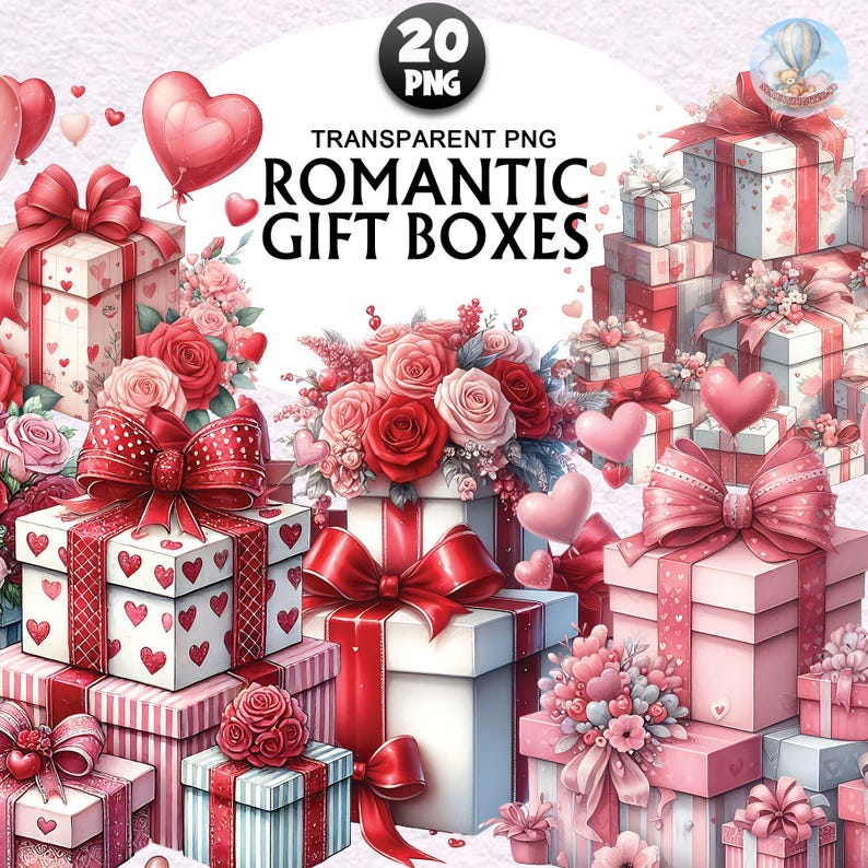 20+ Romantic Clipart Bundle, Watercolor Romantic Gift Boxes Png ...