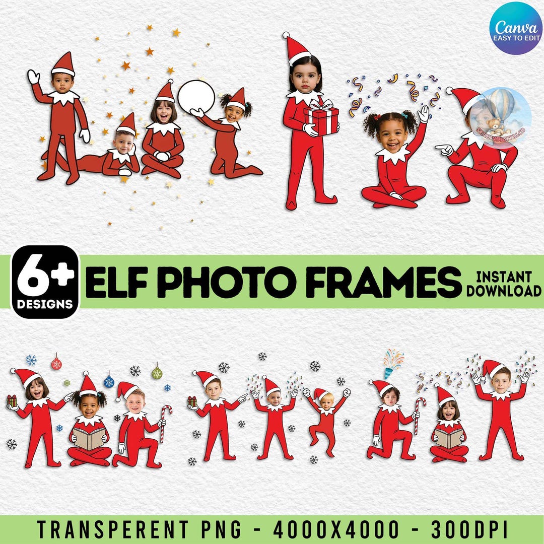6+ Add Your Photo Png Bundle, Christmas Elf Photo Frames Png Bundle ...