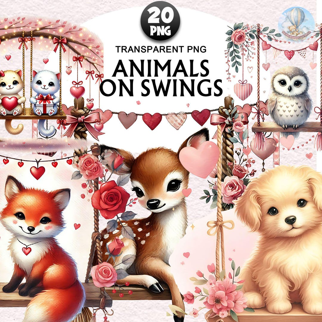 20+ Cute Animals Clipart Bundle, Watercolor Animals Png, Swinging ...