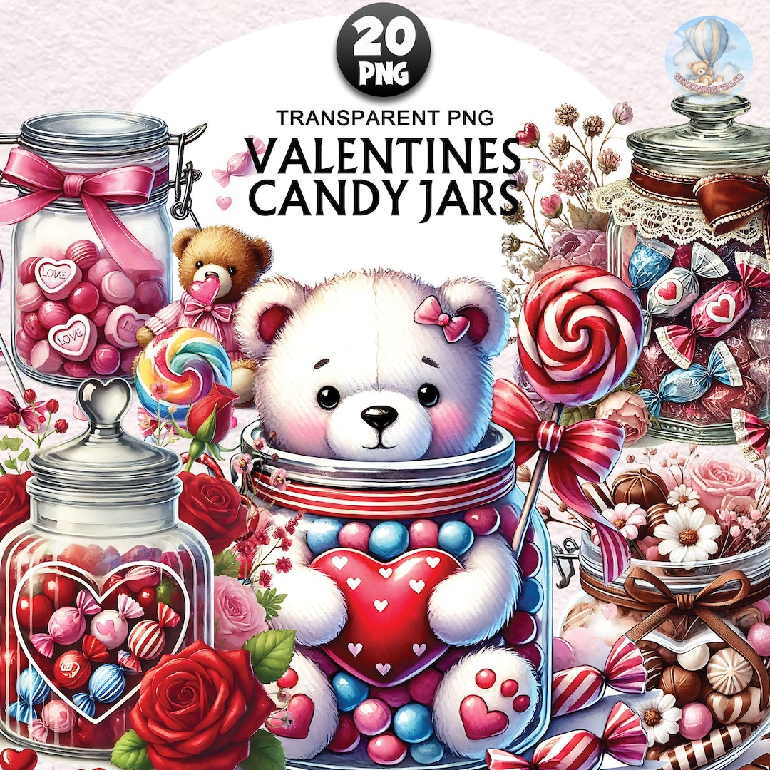 20+ Candy Hearts Clipart Bundle, Watercolor Candy Jars Png, Romantic ...