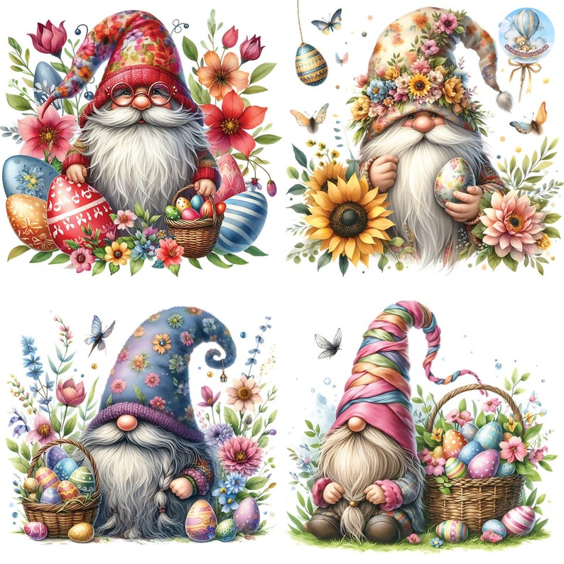 20+ Watercolor Floral Easter Gnome Clipart PNG, Gnome With Eggs Clipart ...