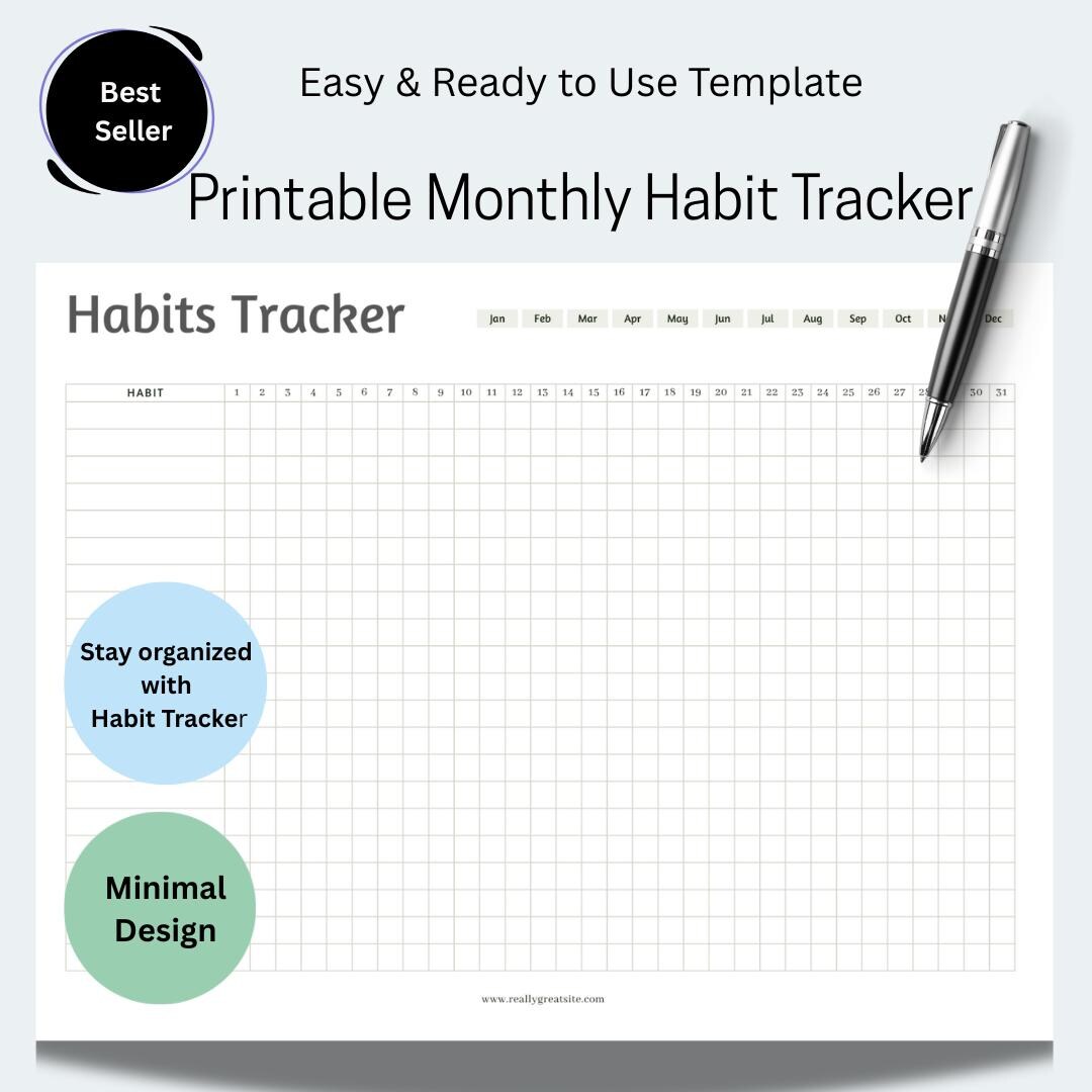 Digital Monthly Habit Tracker I Printable Minimalist Template I Goal ...