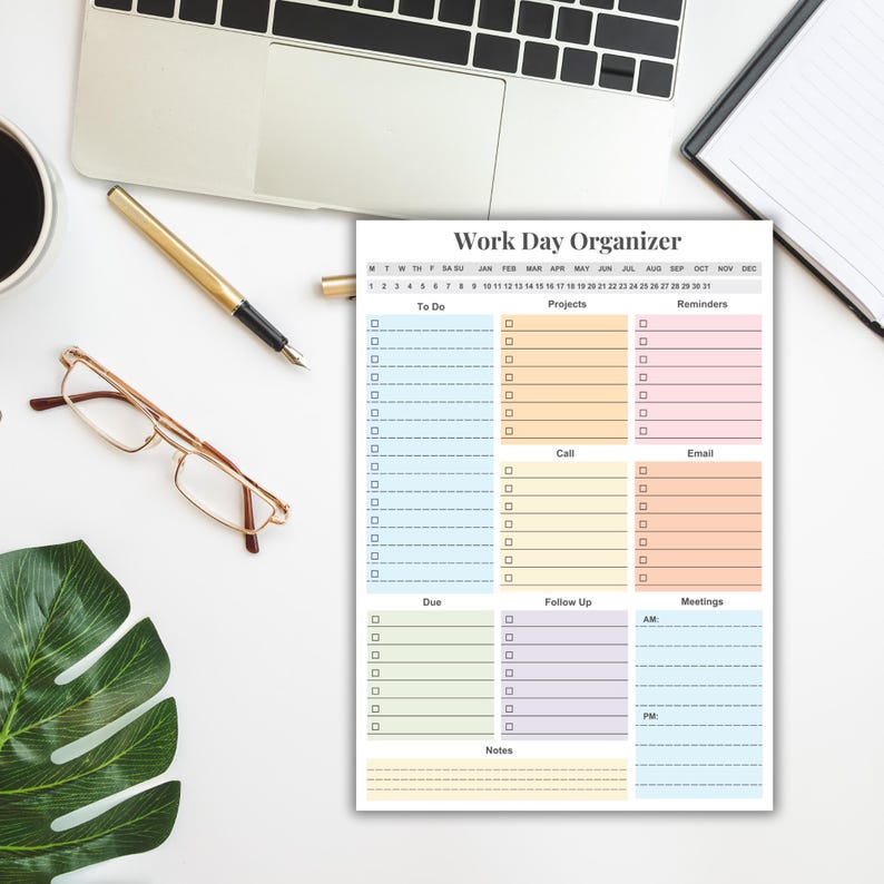 Work Day Organizer, Work Schedule Planner, Daily To-do List, Daily ...