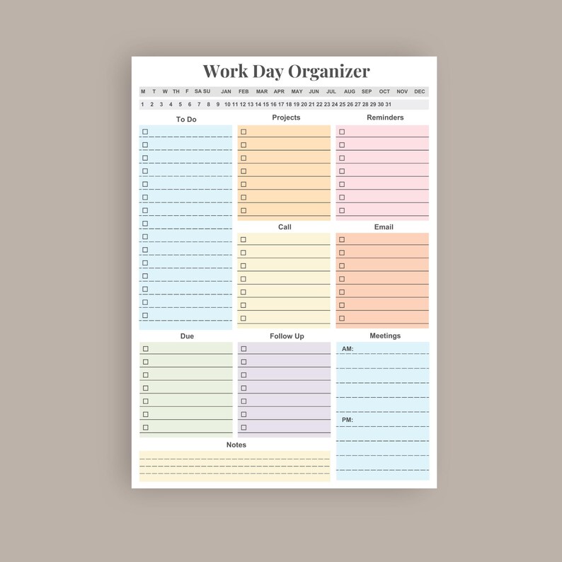 Work Day Organizer, Work Schedule Planner, Daily To-do List, Daily ...