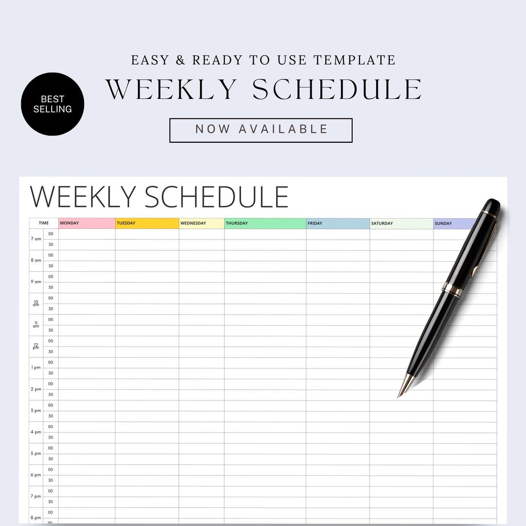 Colorful Hourly Weekly Schedule, Printable Time Blocking Planner ...