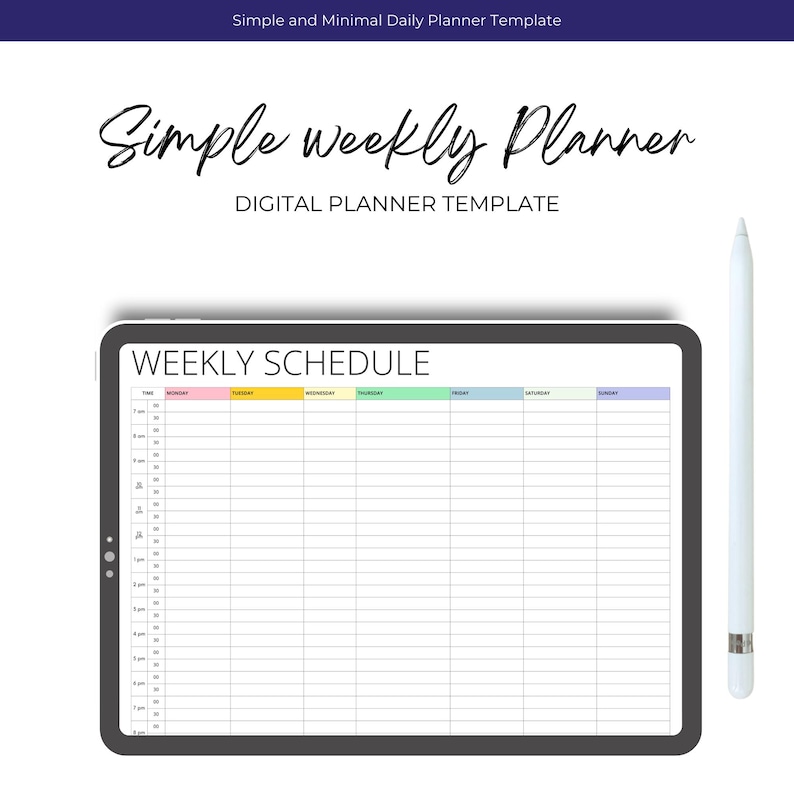 Colorful Hourly Weekly Schedule, Printable Time Blocking Planner ...
