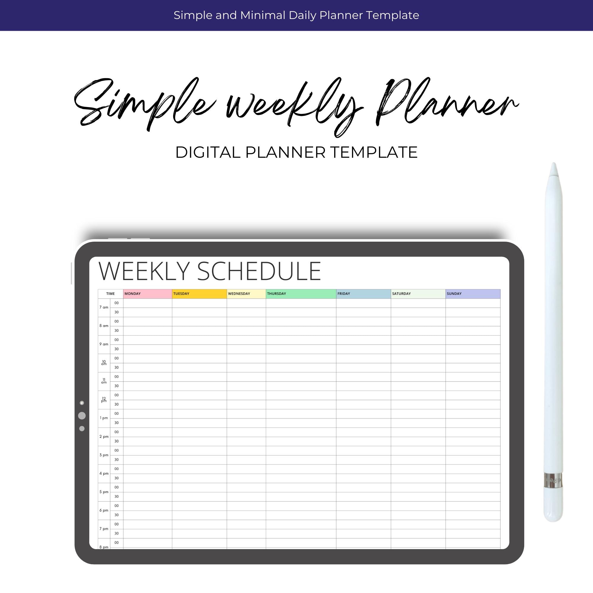 Colorful Hourly Weekly Schedule, Printable Time Blocking Planner ...