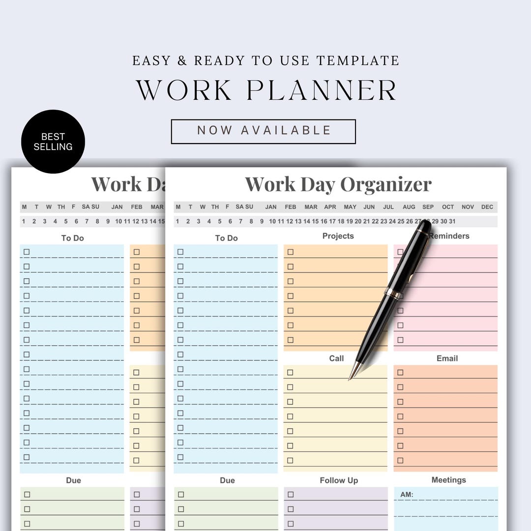 Work Day Organizer, Work Schedule Planner, Daily To-do List, Daily ...