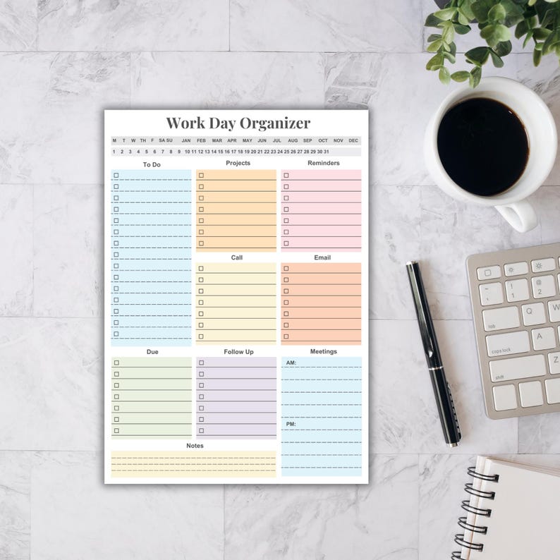 Work Day Organizer, Work Schedule Planner, Daily To-do List, Daily ...