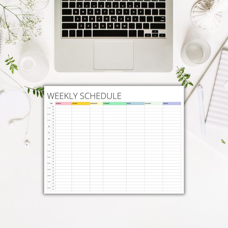 Colorful Hourly Weekly Schedule, Printable Time Blocking Planner ...