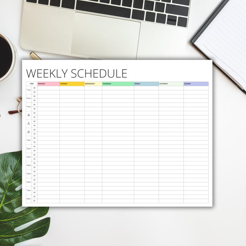 Colorful Hourly Weekly Schedule, Printable Time Blocking Planner ...