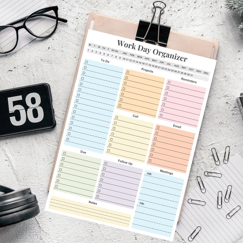 Work Day Organizer, Work Schedule Planner, Daily To-do List, Daily ...