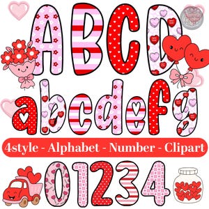 Valentines Fonts Png Bundle, 4 PNG Valentine Alphabet, Valentine Doodle ...