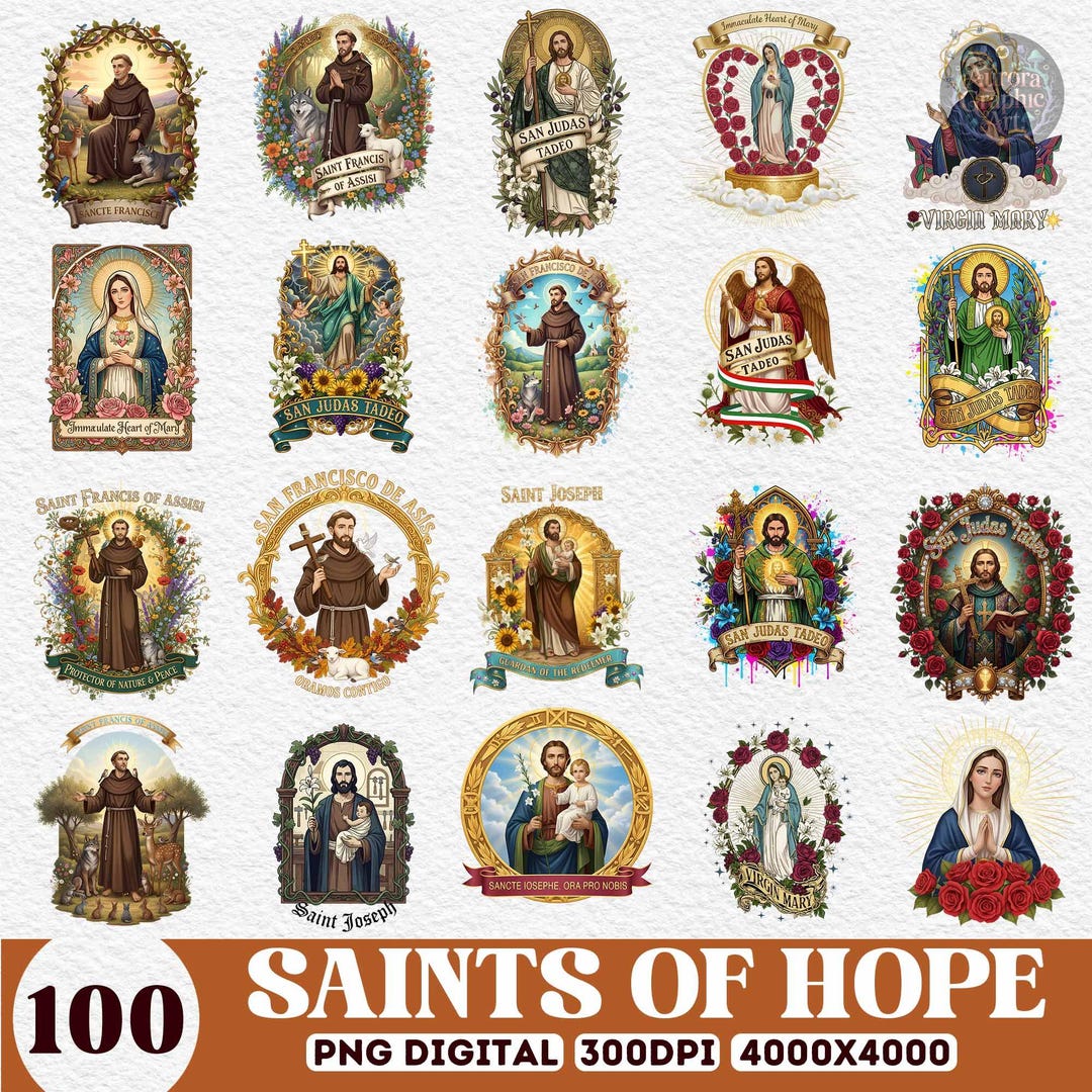 Saint Joseph Png Bundle, 100 PNG Saints of Hope, Saint Francis of ...